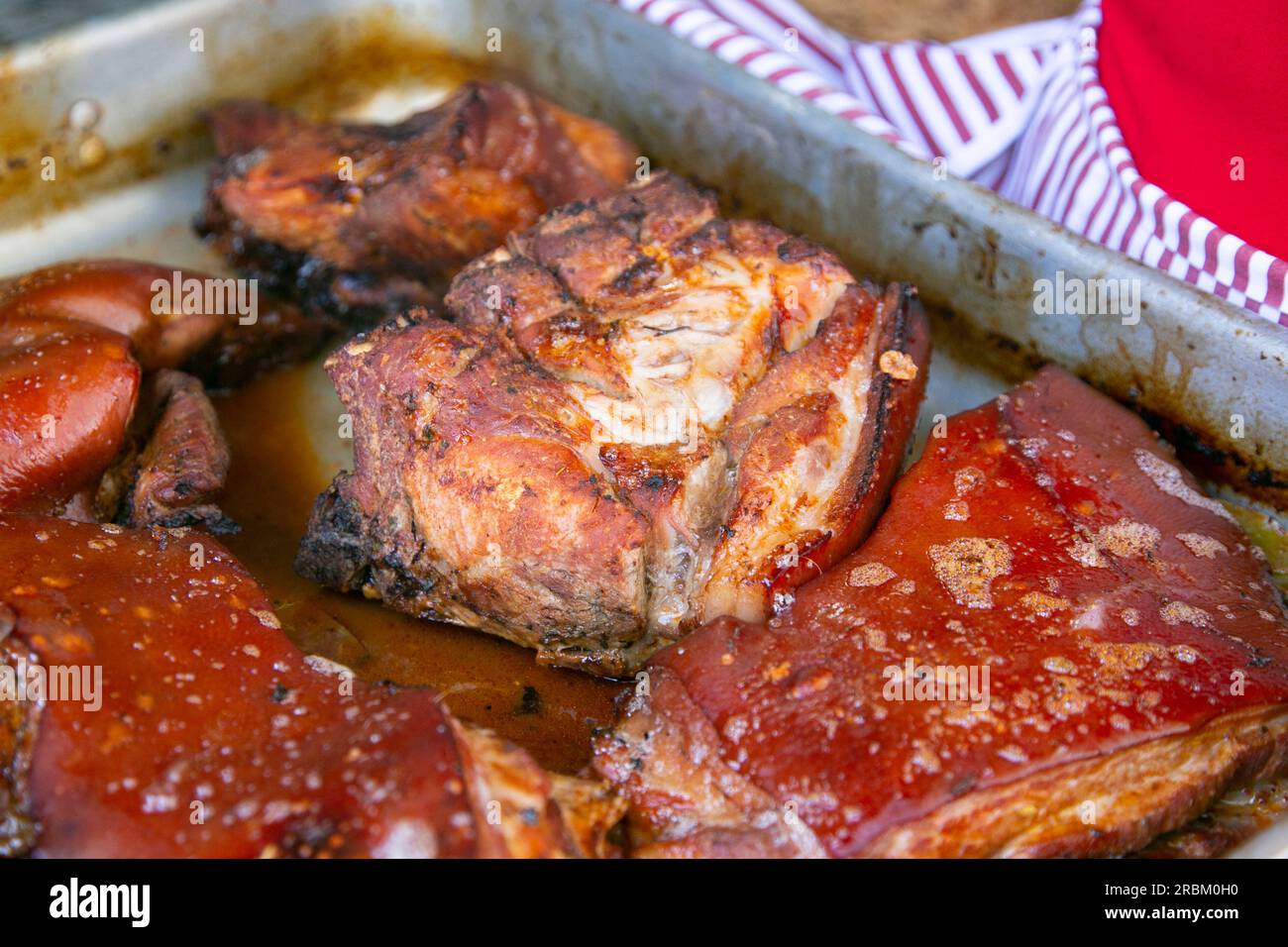 Roast pork in a Picanteria, traditional restaurant in the city of ...