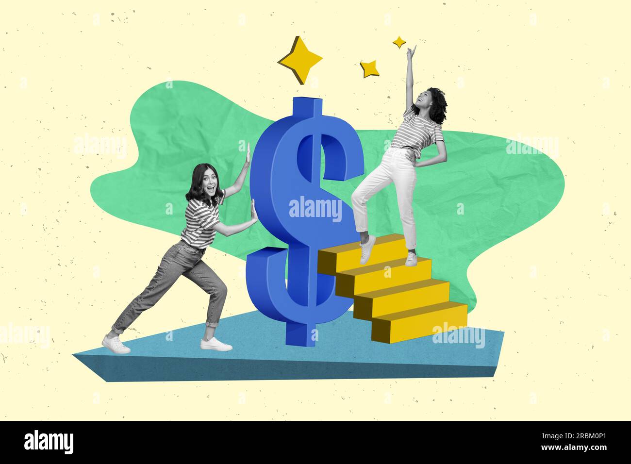 Collage metaphor illustration of two hardworking teammates working ...