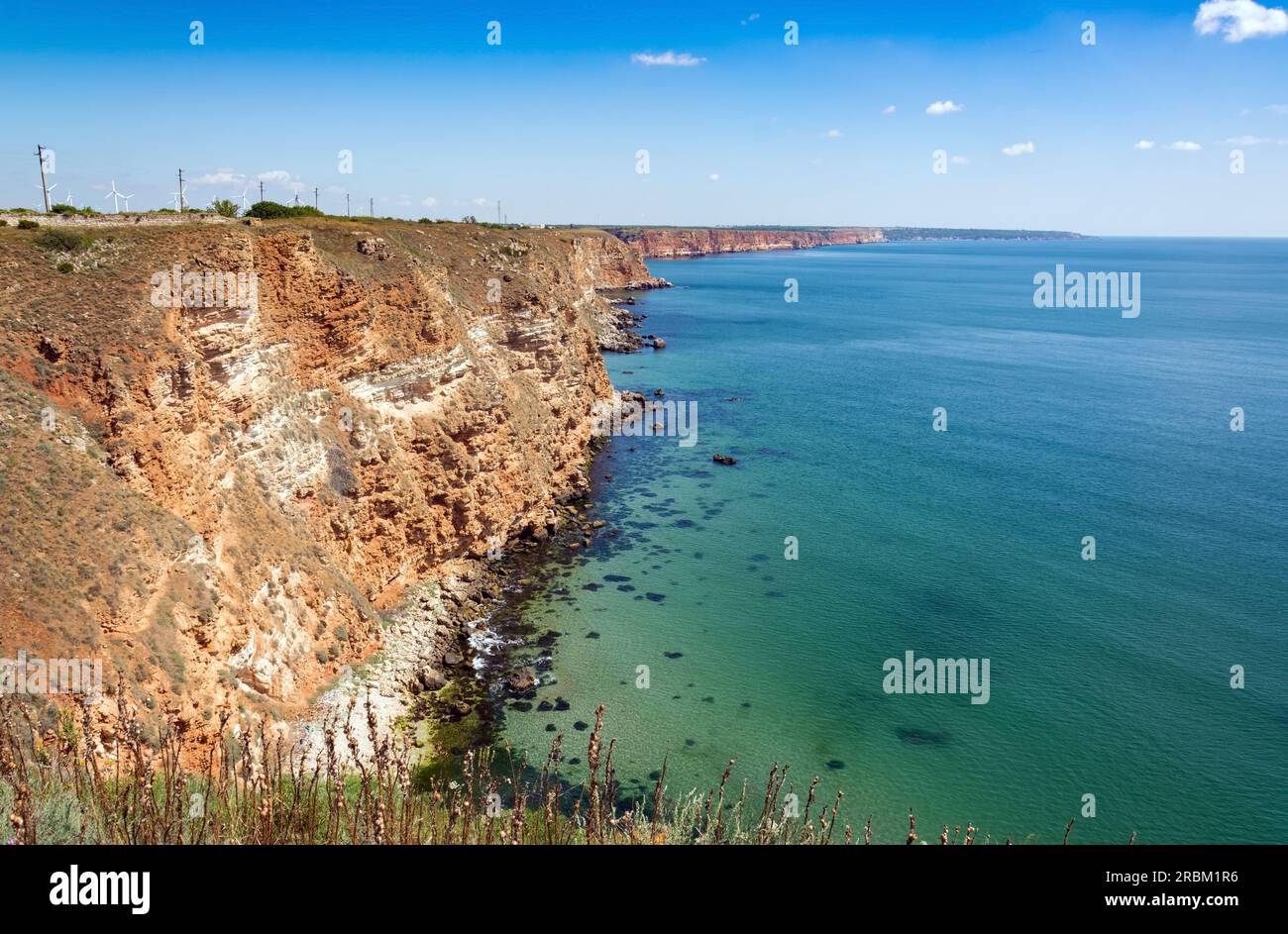 Cape Kaliakra on the Black Sea in Bulgaria. View of the sea and rocks ...