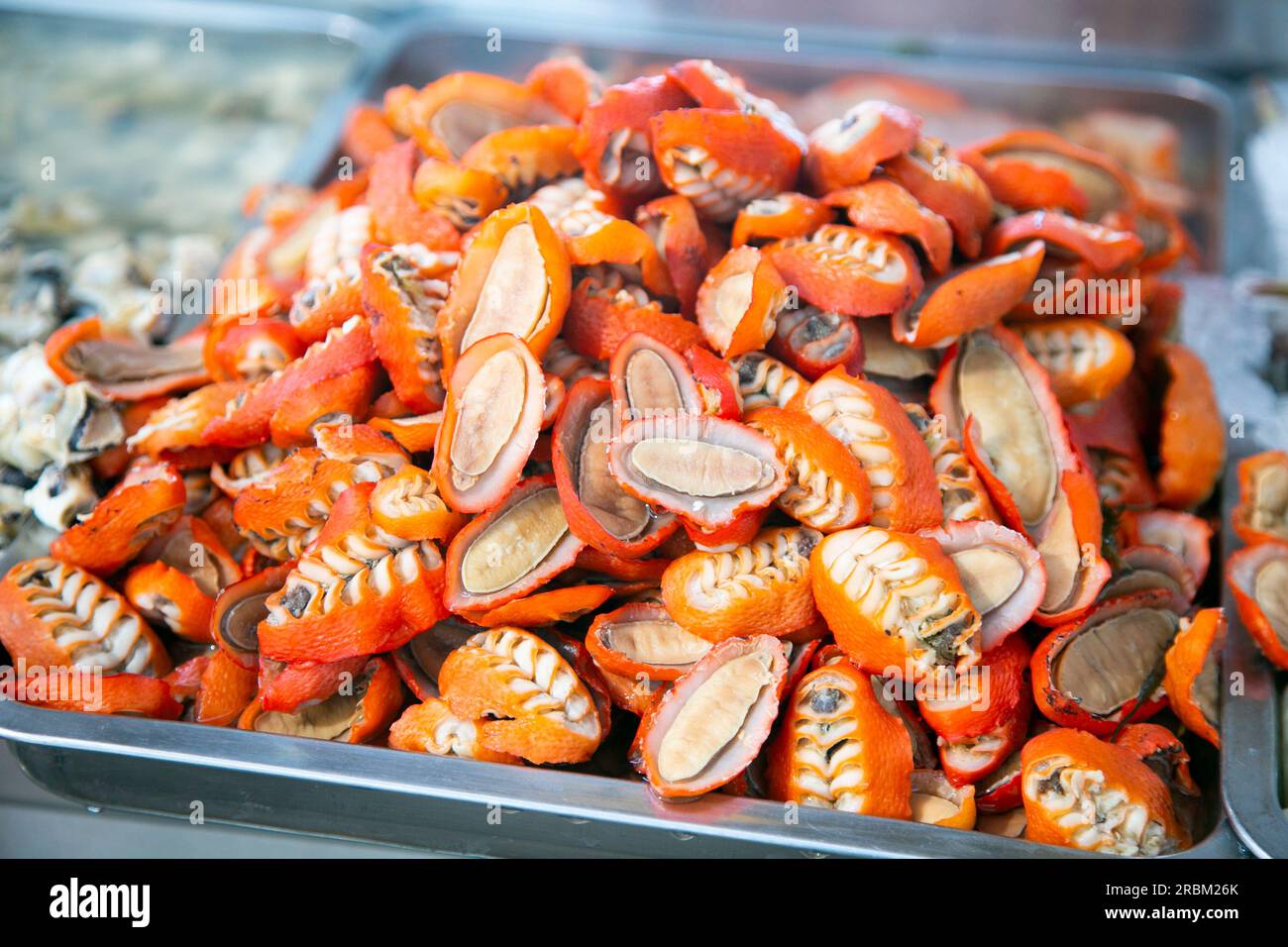 Peruvian crustaceans and mollusks. Fish stalls at Sant Camilo food ...