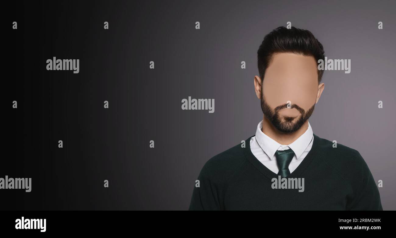 Anonymous. Faceless man in suit on dark background. Banner design with ...