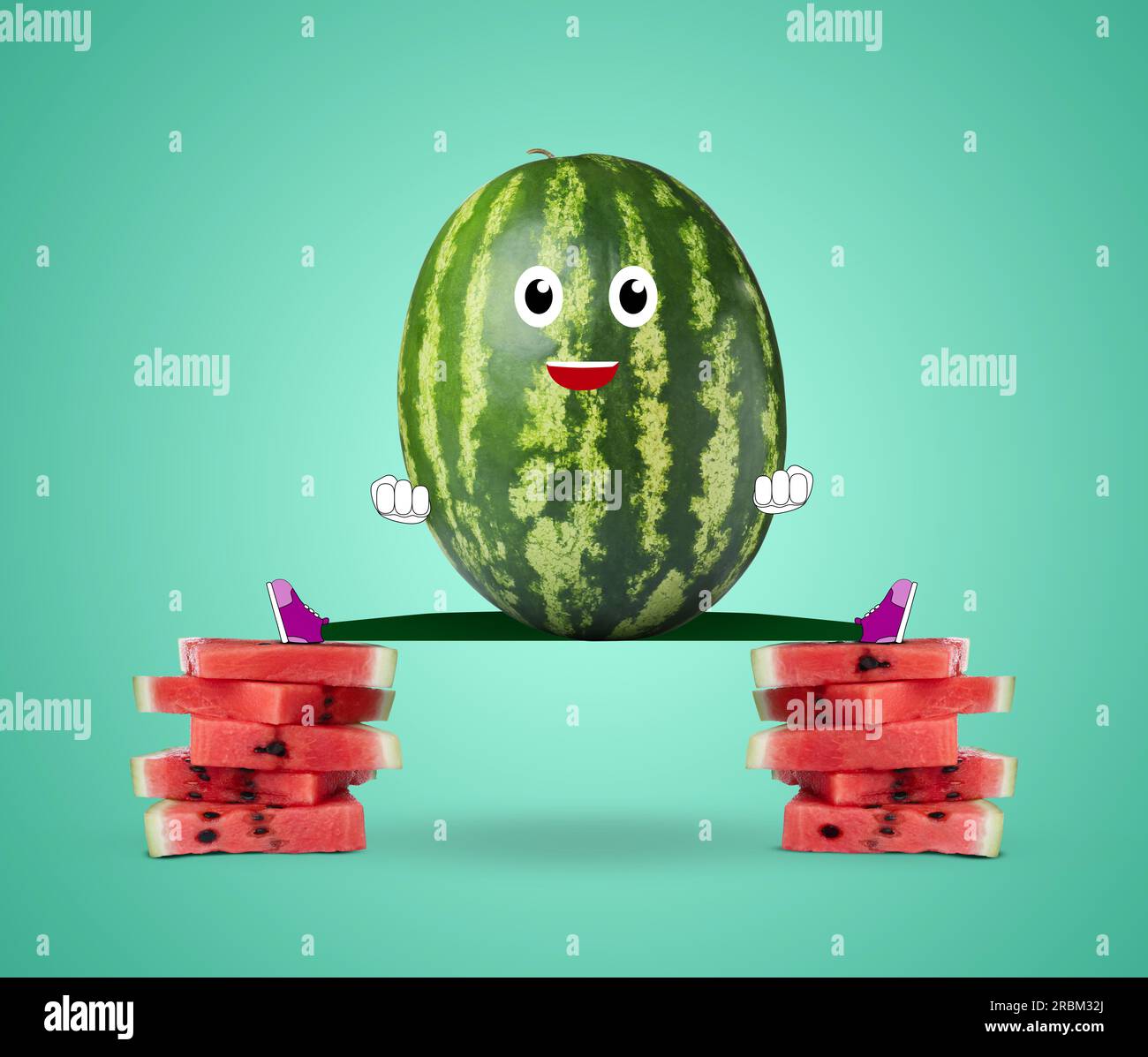 Creative artwork. Happy watermelon training. Slice of fruit with ...