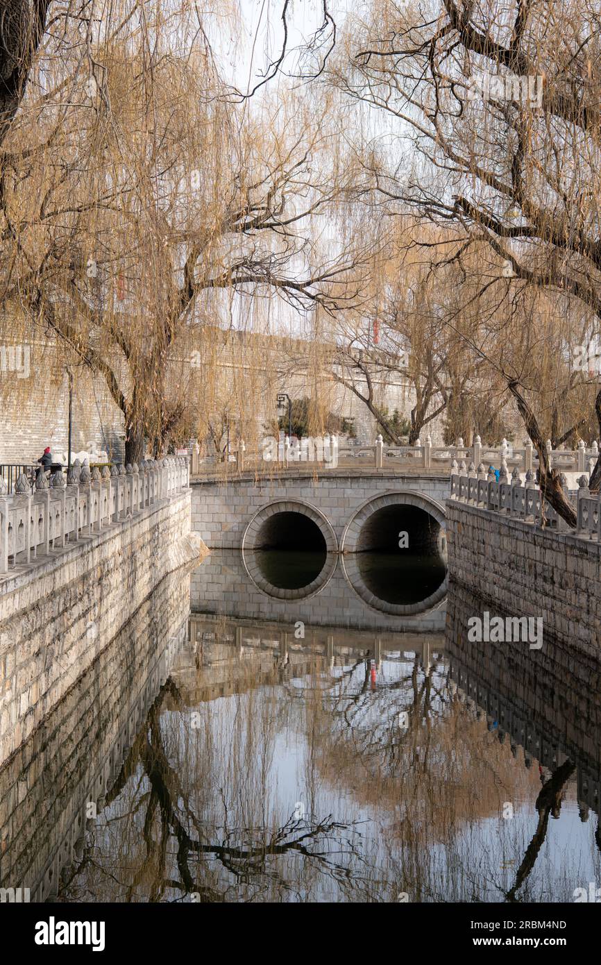 City Wall Gate Tower and a bridge, Qufu Shandong Province China. This ...