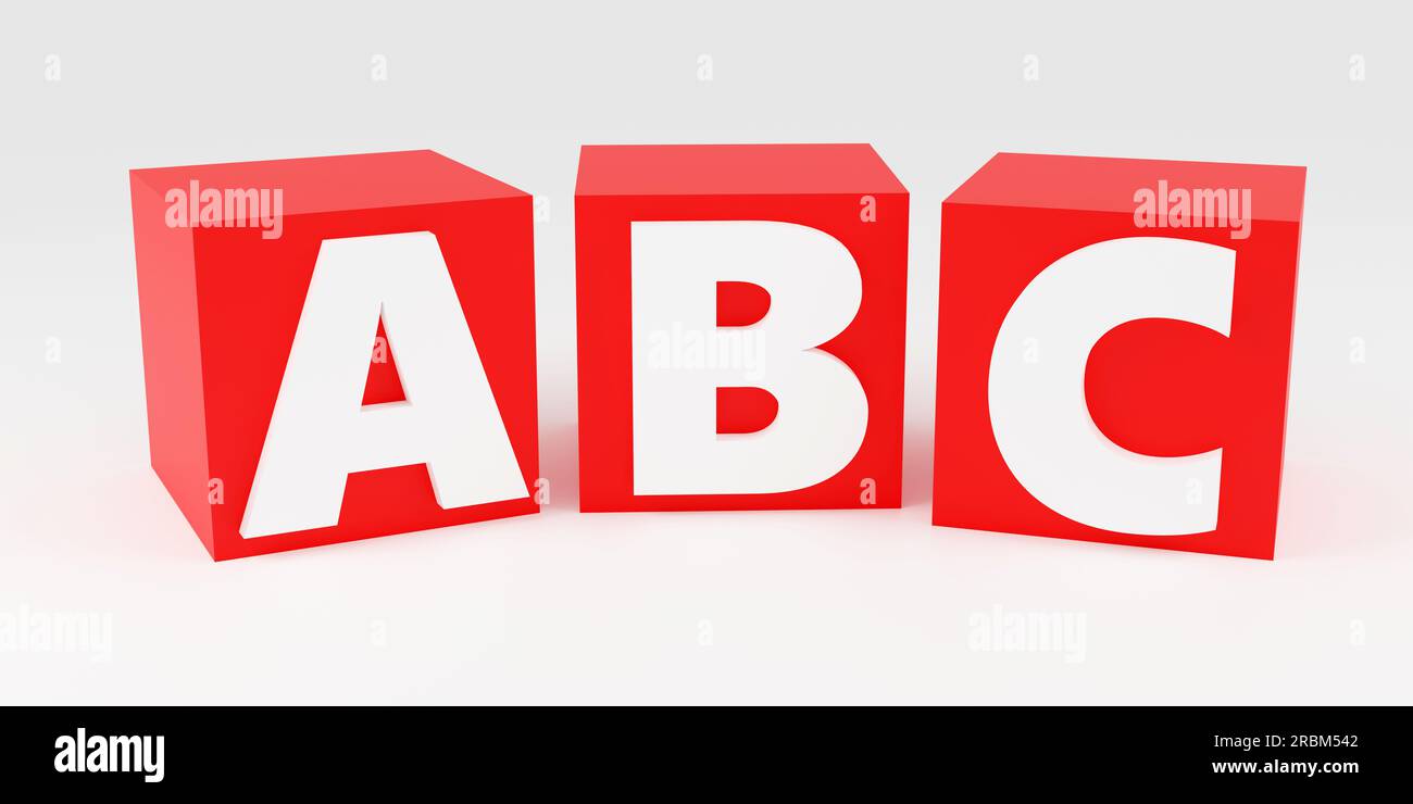 Bright red cubes on white background saying ABC 3d render Stock Photo ...