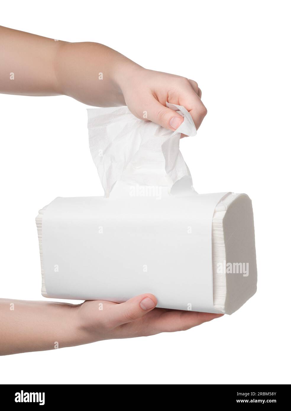 Woman taking paper towel on white background, closeup Stock Photo - Alamy