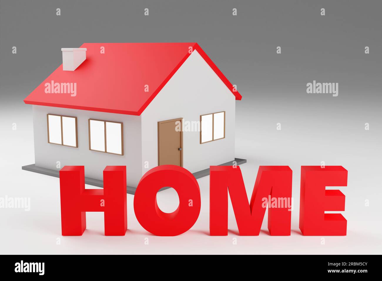 A house next to red text saying home 3d rendered illustration Stock ...