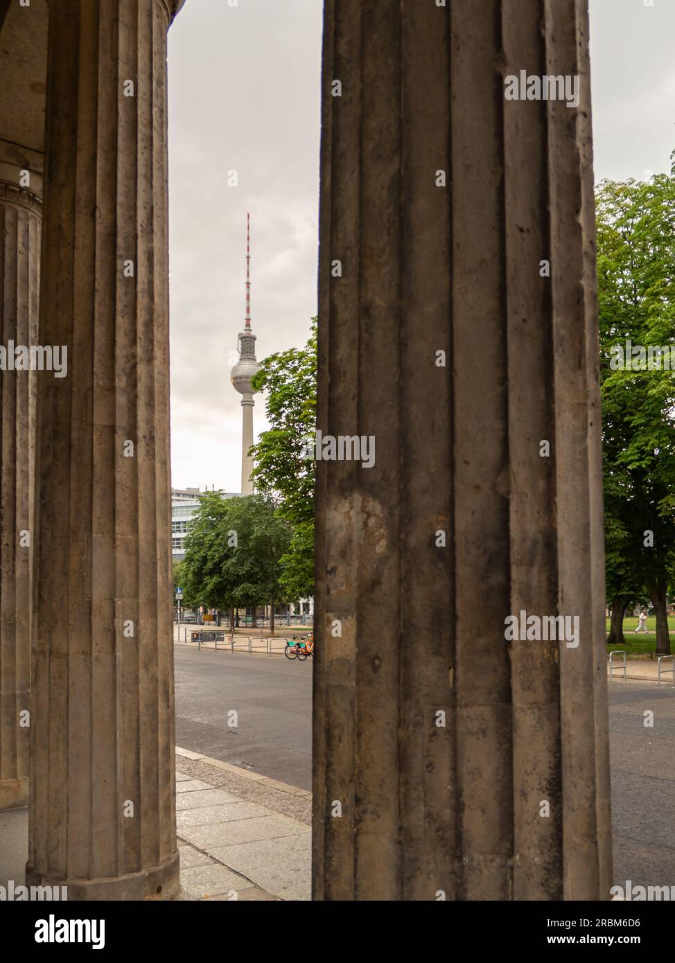 Columns in the center of a European city. Columns in the city park ...
