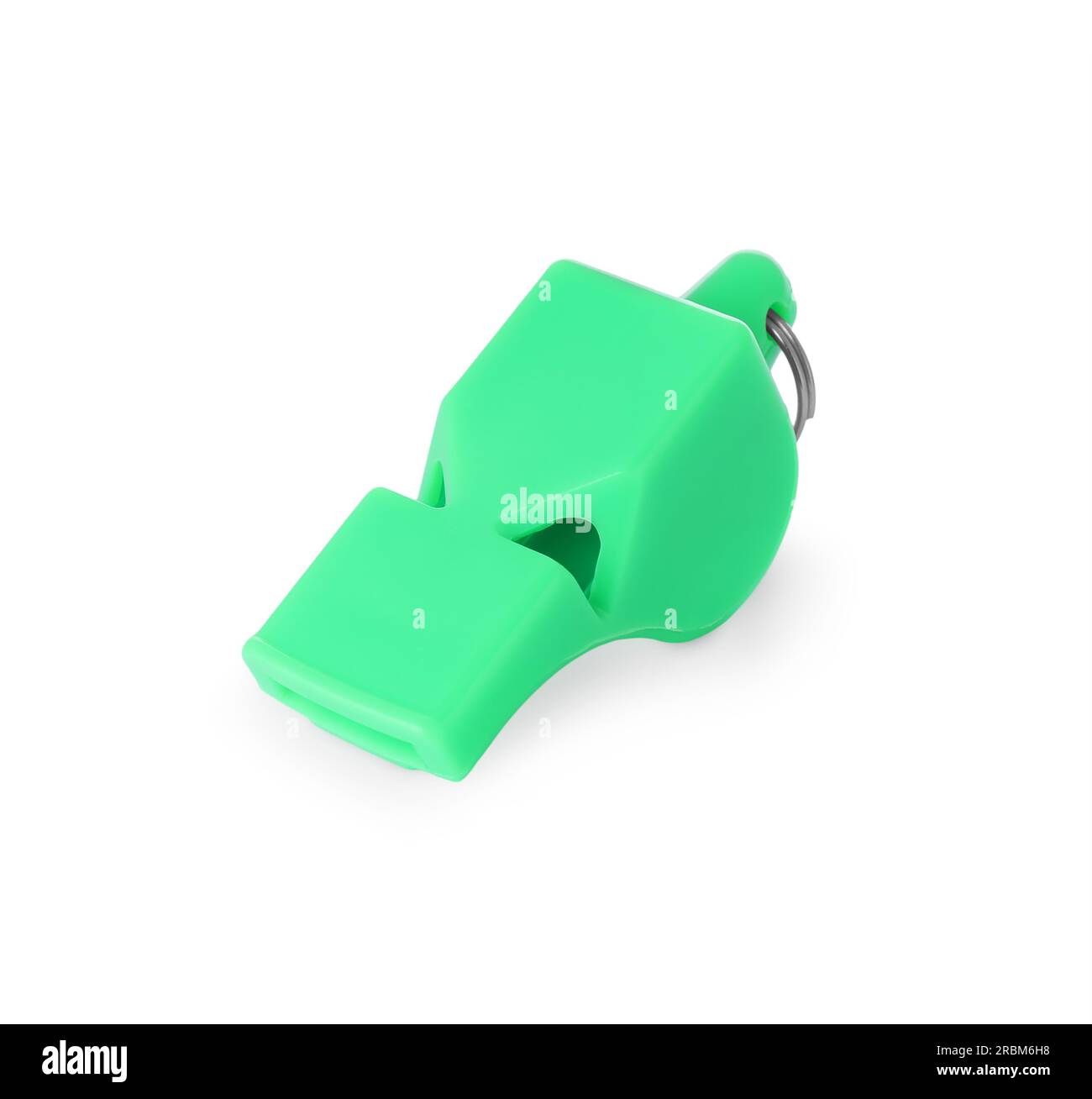 One green plastic whistle isolated on white Stock Photo - Alamy