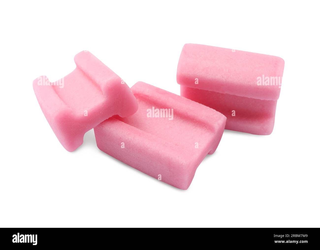 Tasty pink chewing gums on white background Stock Photo - Alamy