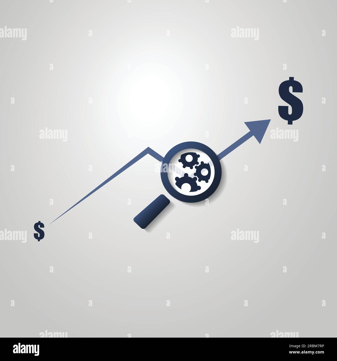 Business Analysis Symbol Concept with Magnifying Glass Icon and Gears ...