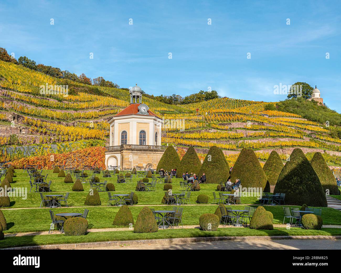 Belvedere pavilion of the Schloss Wackerbarth winery in autumn ...