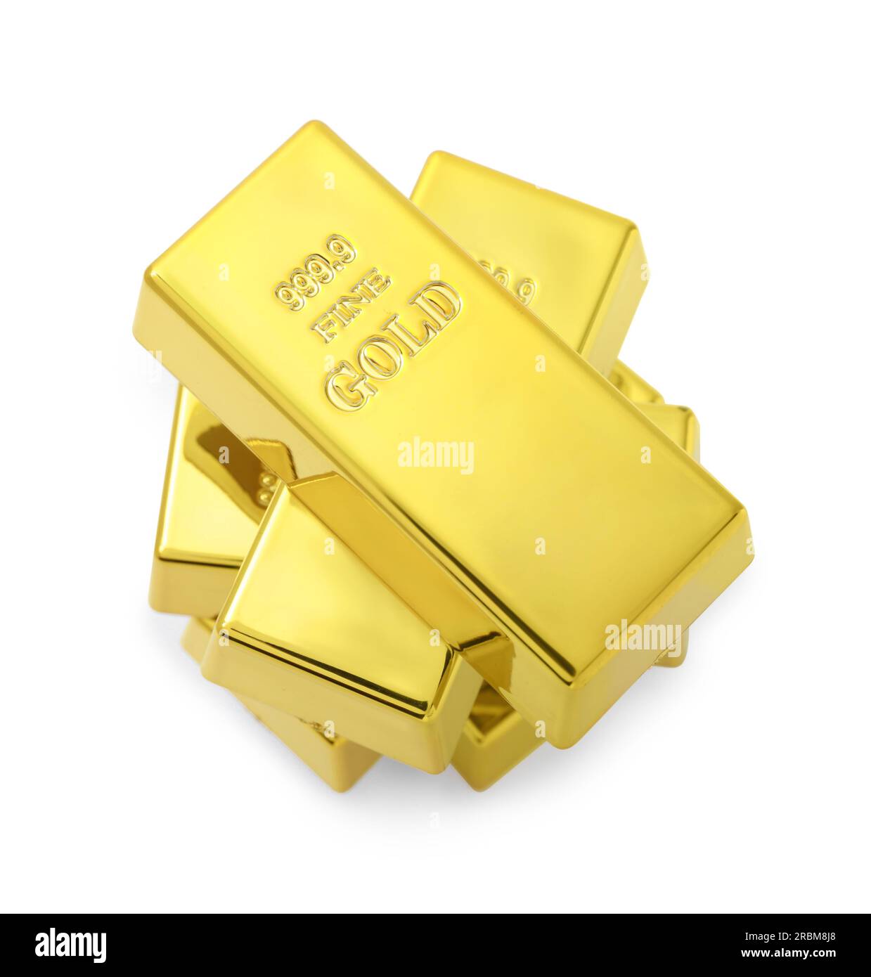 Many shiny gold bars isolated on white, top view Stock Photo - Alamy