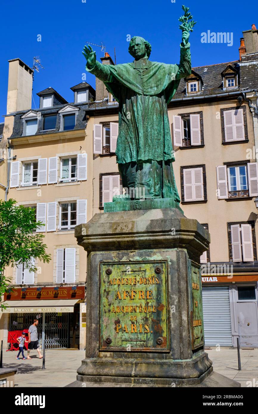 France, Aveyron (12), Rodez, place of the city, statue of Auguste Denis ...