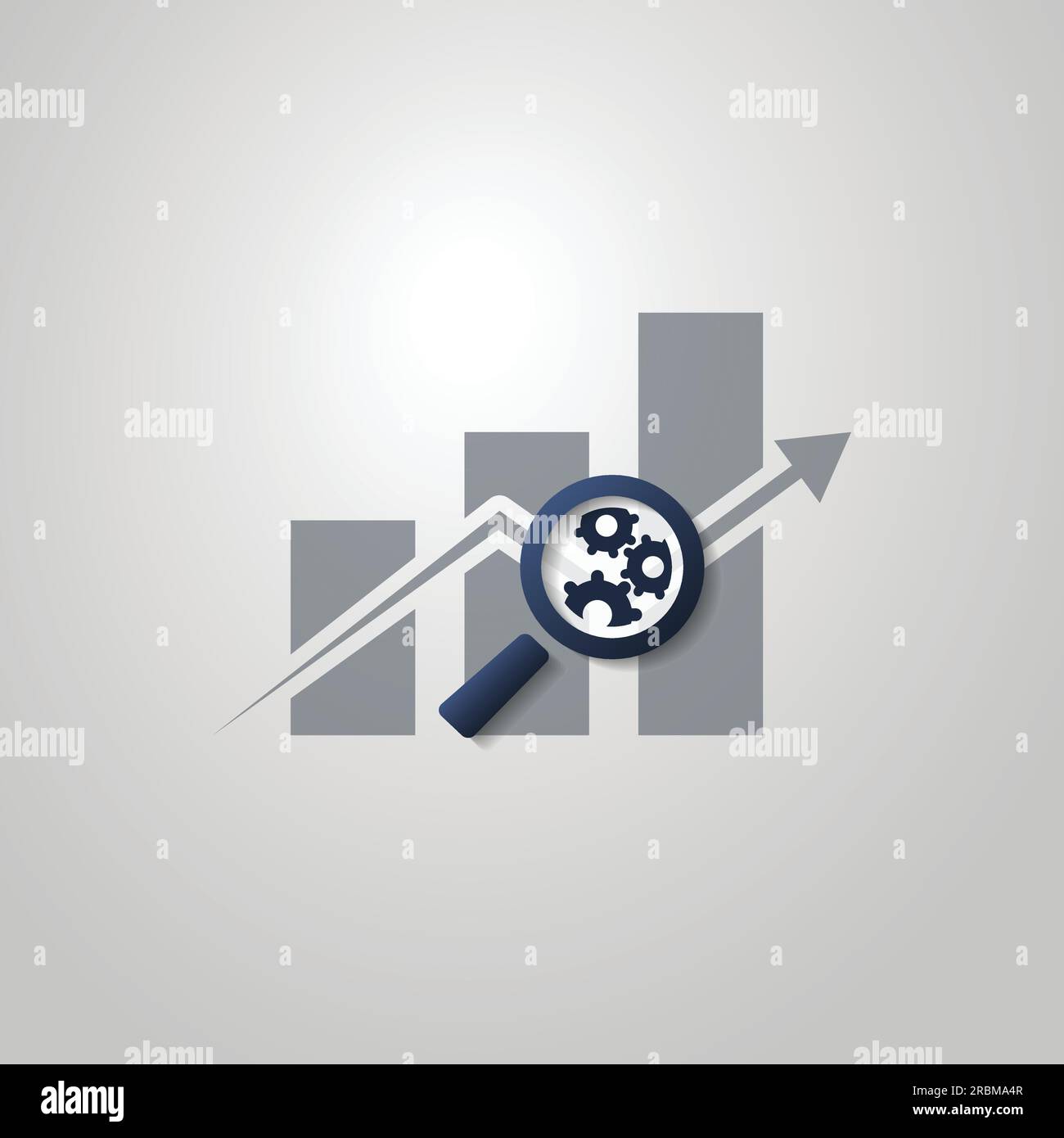 Business Analysis Symbol Concept with Magnifying Glass Icon and Gears ...