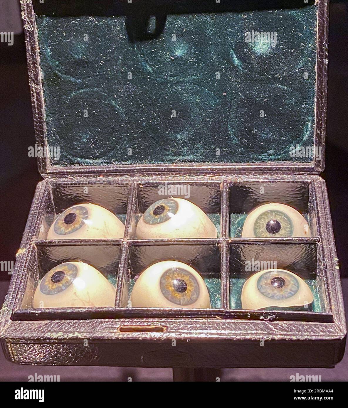 Stockholm, Sweden - June 11, 2023: Six artificial eye samples with ...