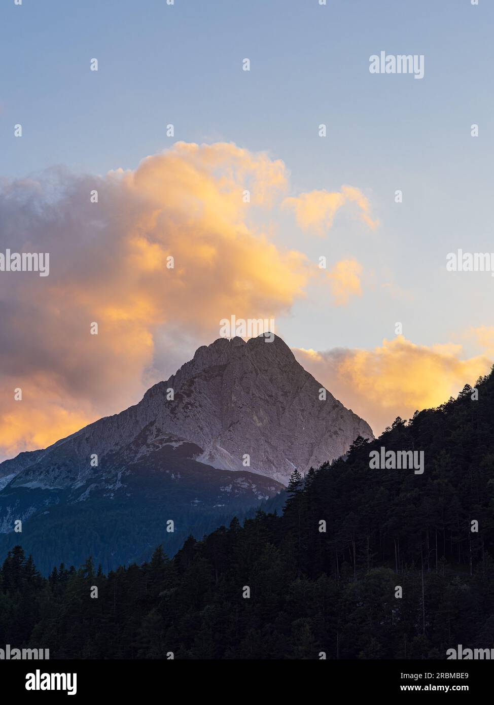 View Of The Mountain Wettersteinspitze Near Mittenwald Stock Photo - Alamy