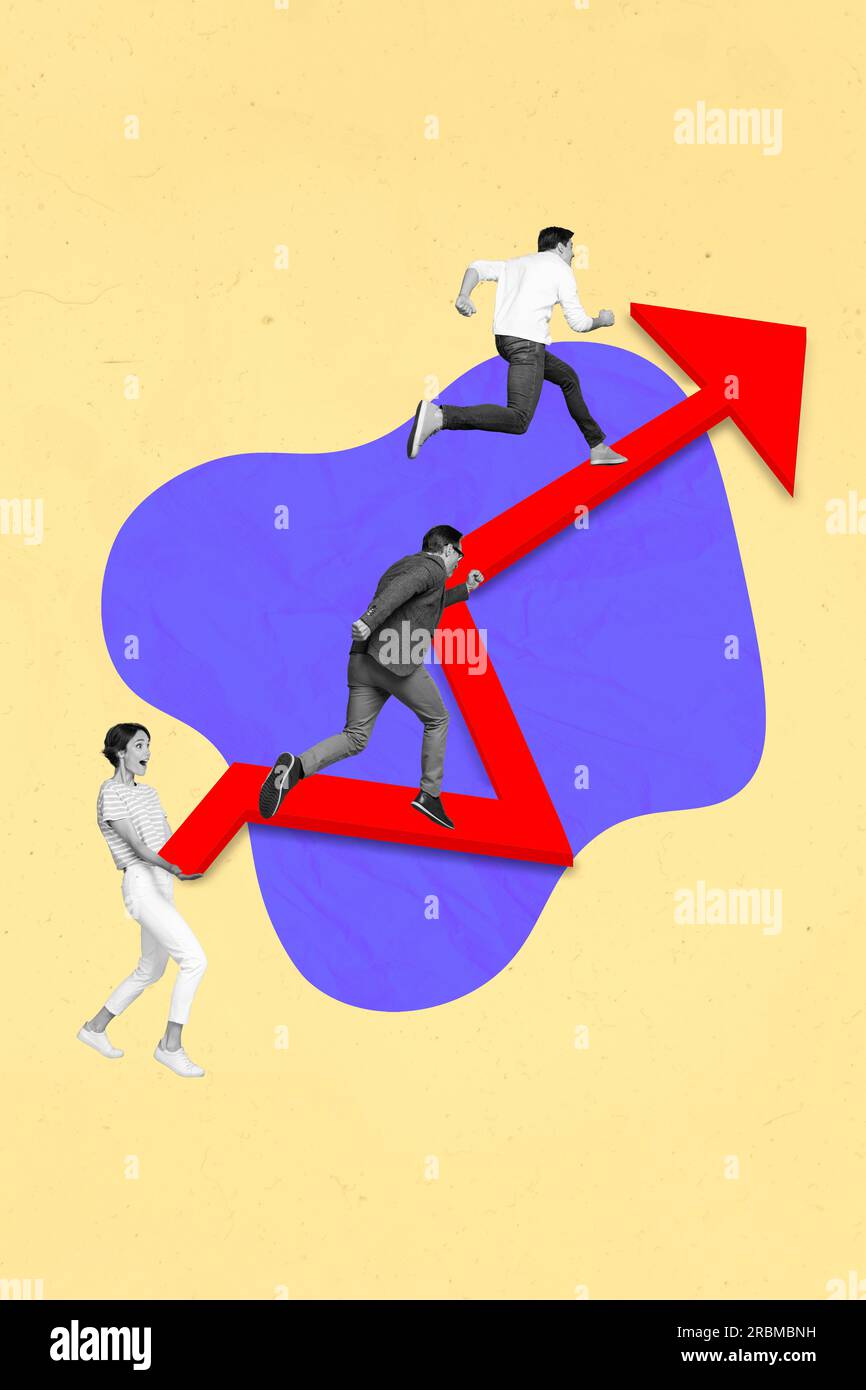 Artwork collage picture of purposeful working team achieving success ...