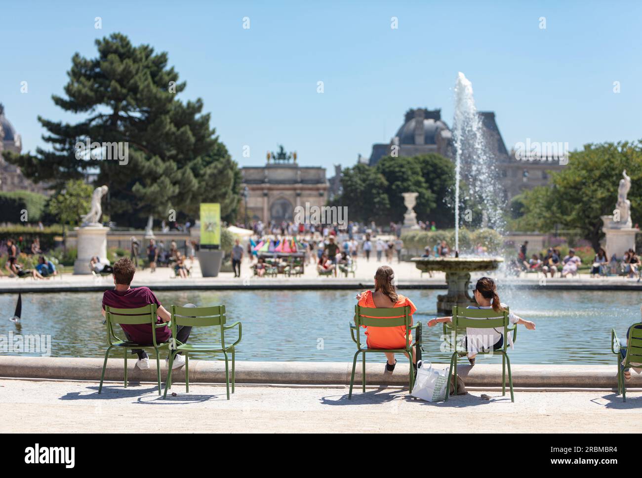 Jardin des Tuileries. People sit by fountain by Grand Bassin Rond on ...