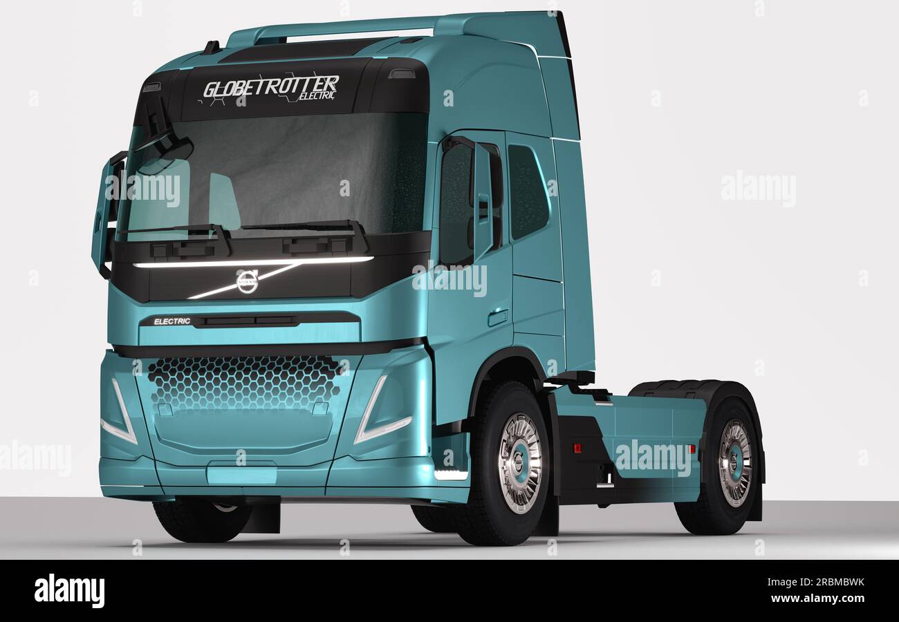 Volvo electric truck on white background Stock Photo - Alamy