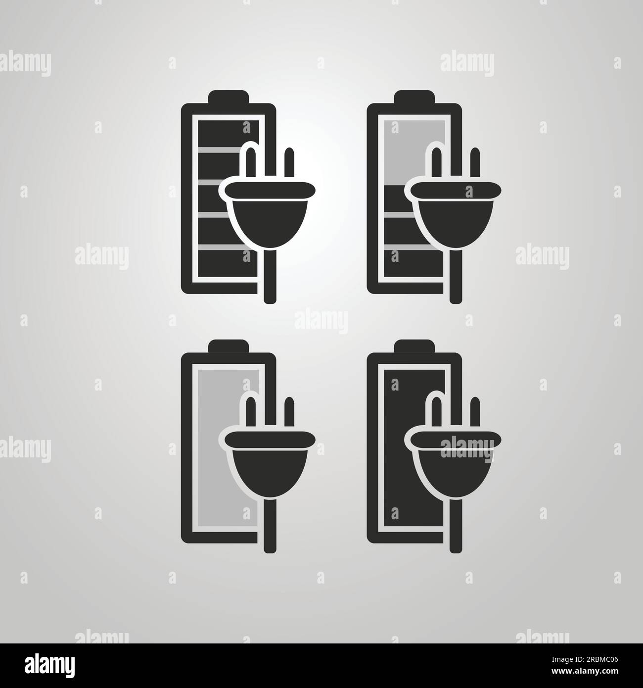Black and White Battery Icon Set with Plugs Stock Vector Image & Art ...