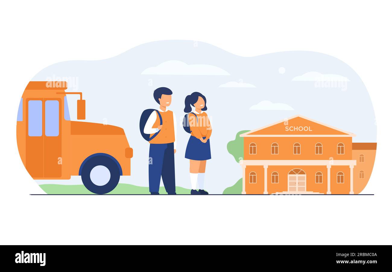 Happy children waiting school bus Stock Vector Image & Art - Alamy