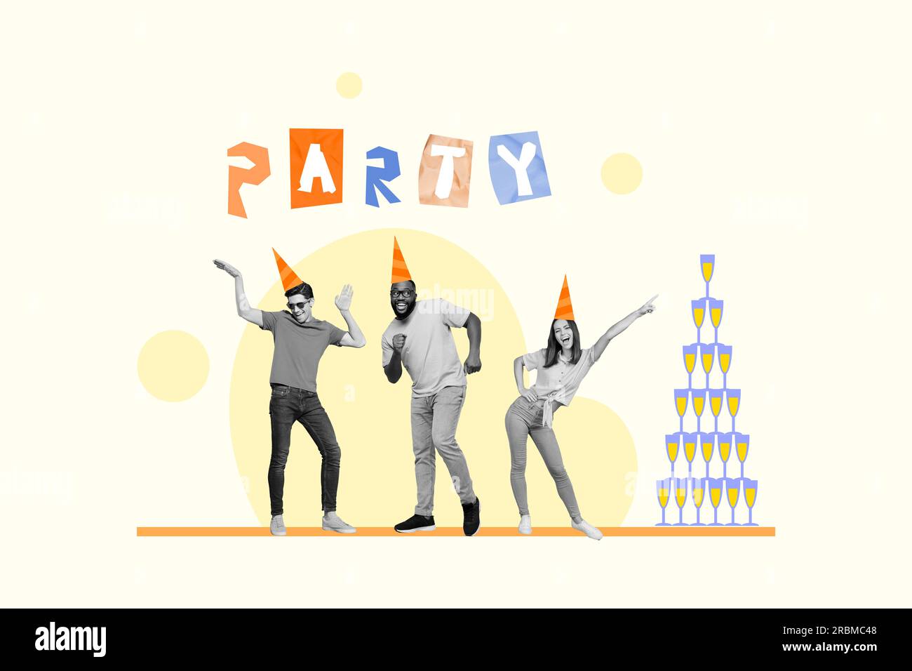 Collage template photo of three friends dance crowd have fun wear ...