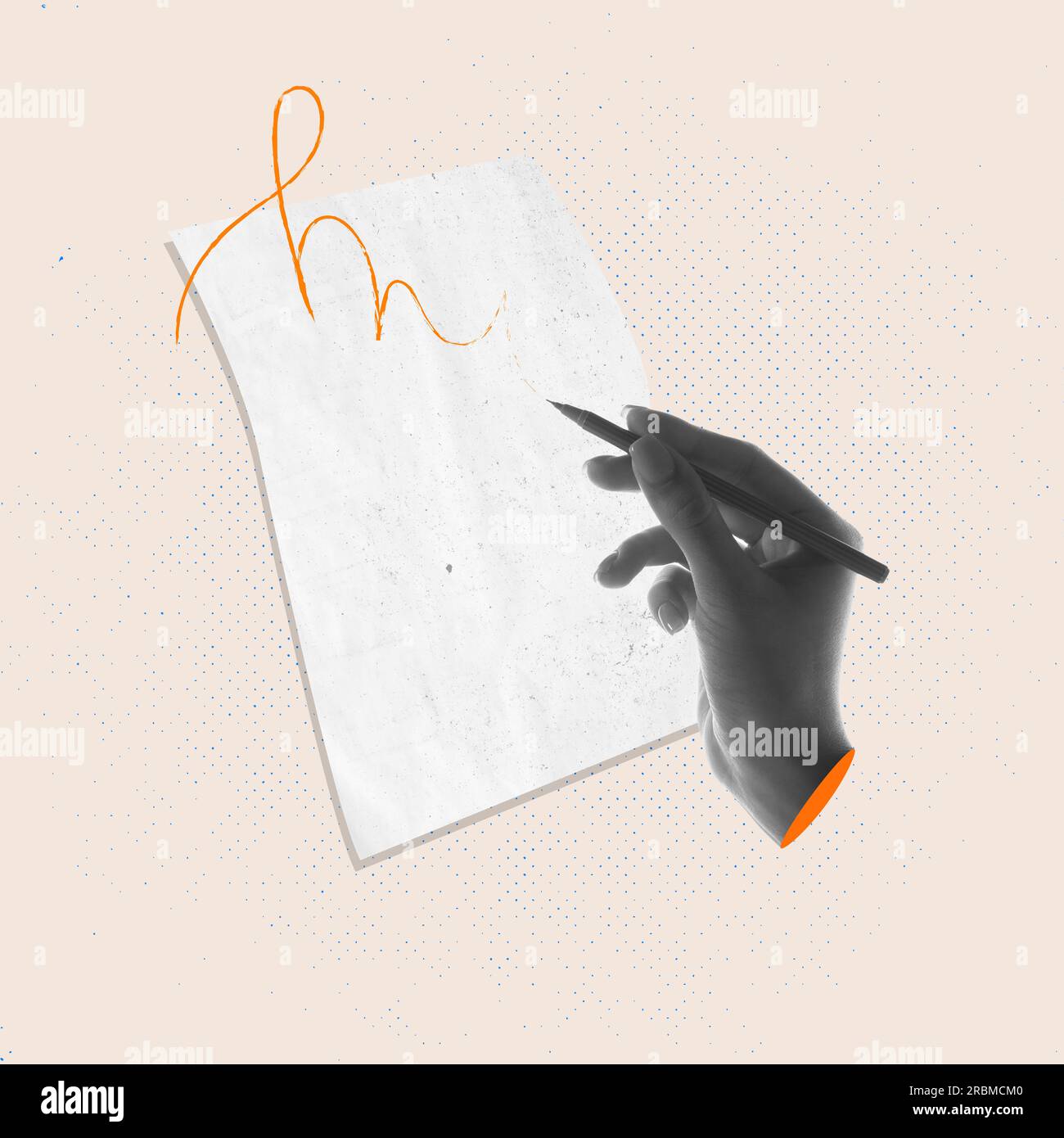 Contemporary art collage. Female hand signing official papers ...