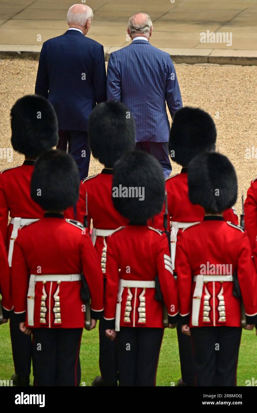 US President Joe Biden (left) and King Charles III after inspecting the Guard of Honour formed ...