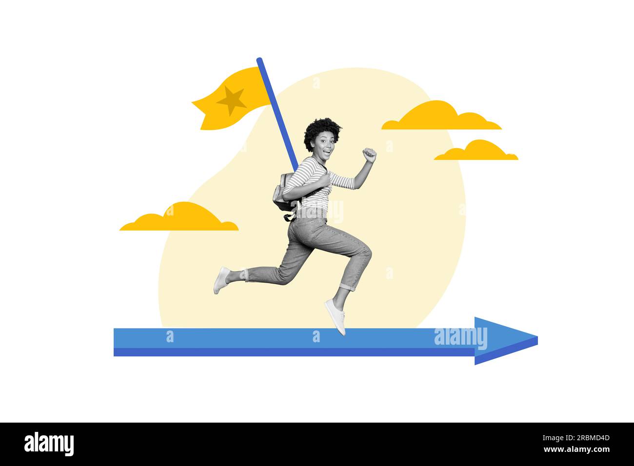 Image artwork 3d collage of positive excited girl run purpose achieve ...