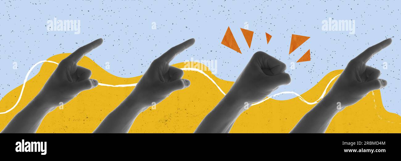 Contemporary art collage. Human hands showing different gestures ...