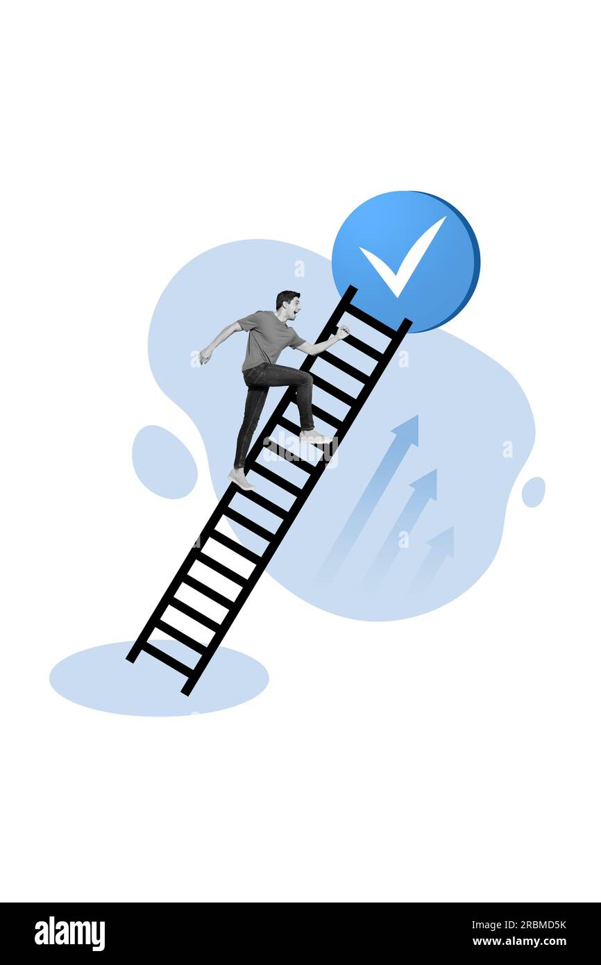 Poster artwork minimal collage of positive excited guy go ladder done ...