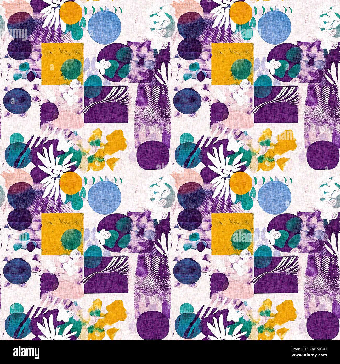 Modern purple summer collage paper cut out shapes pattern with fabric ...