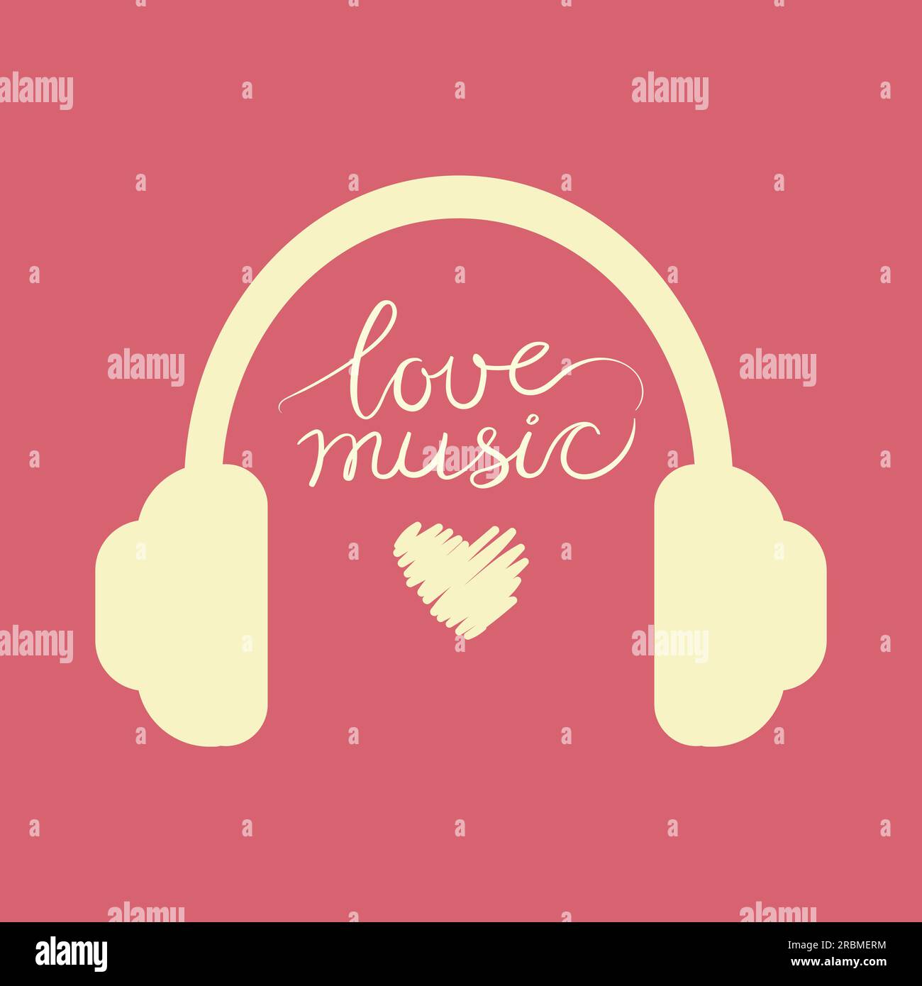 Headphones outline on pink background with lettering Love music ...