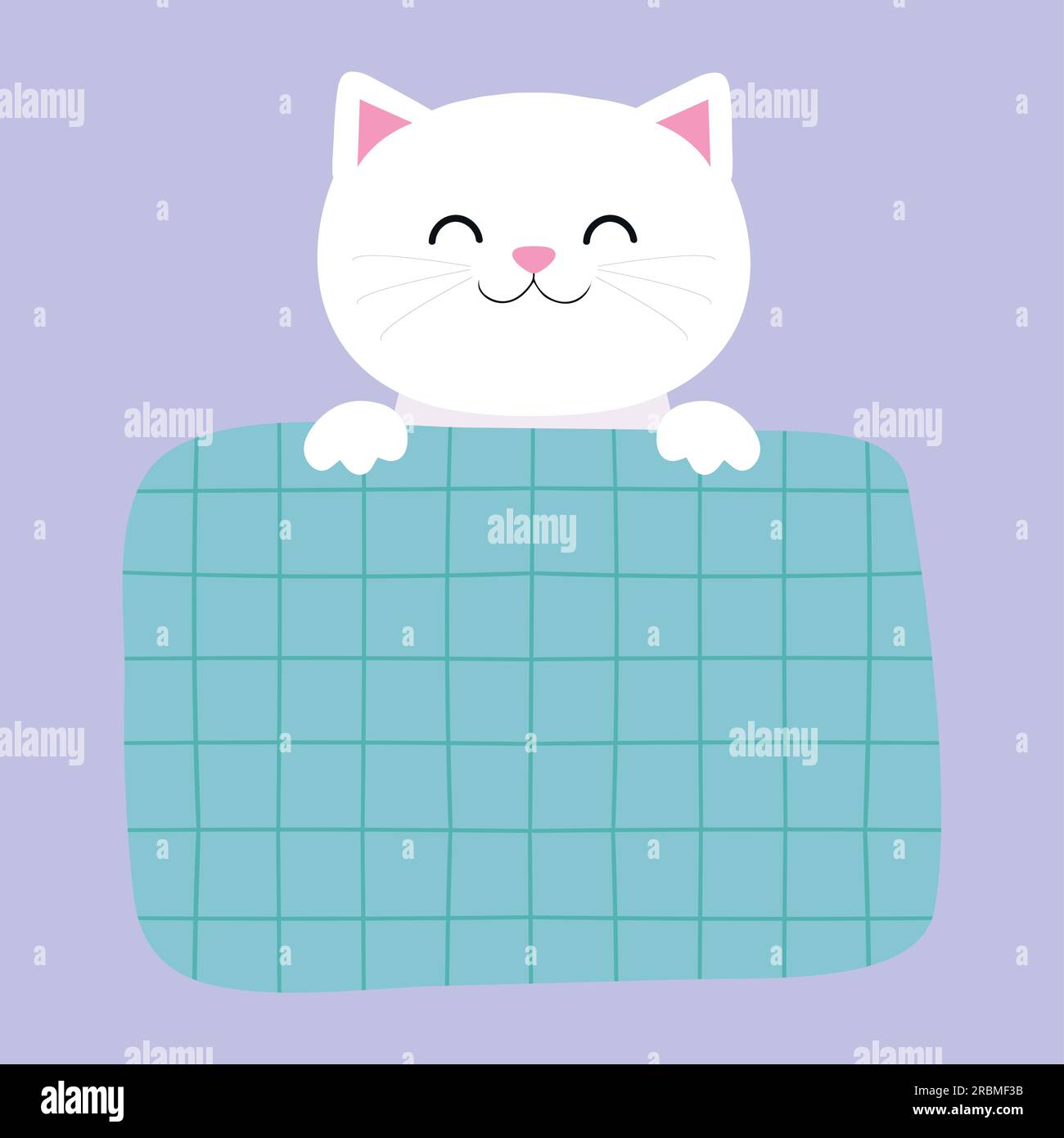 Hand drawn cartoon cat holding a squared paper sheet. Back to school ...