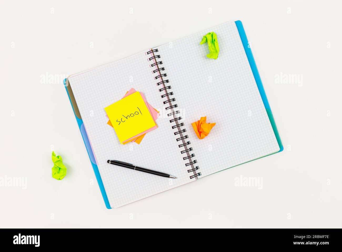 Notepad, pen and paper reminders on a white background Stock Photo - Alamy