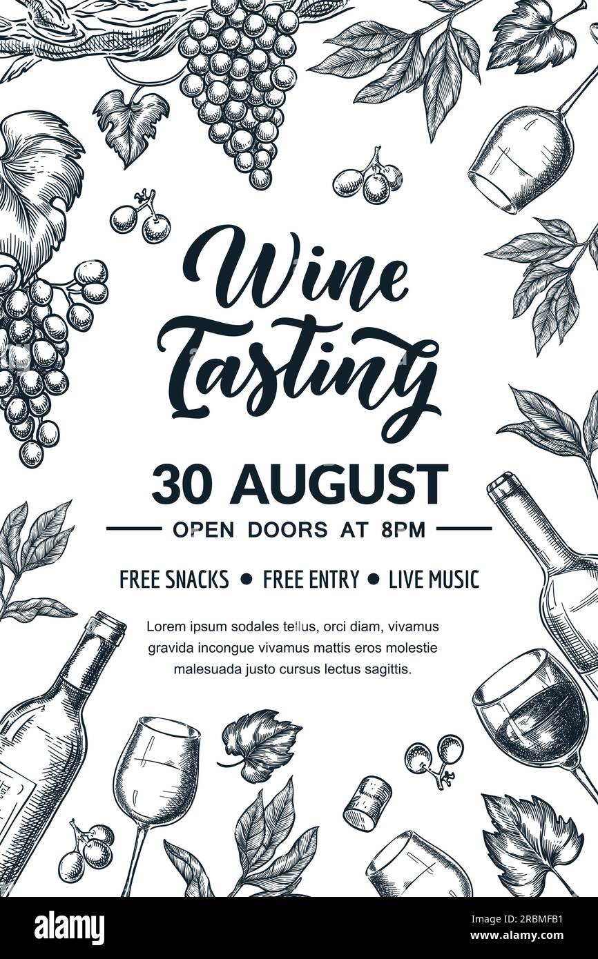 Wine tasting vertical poster banner with hand drawn calligraphy ...
