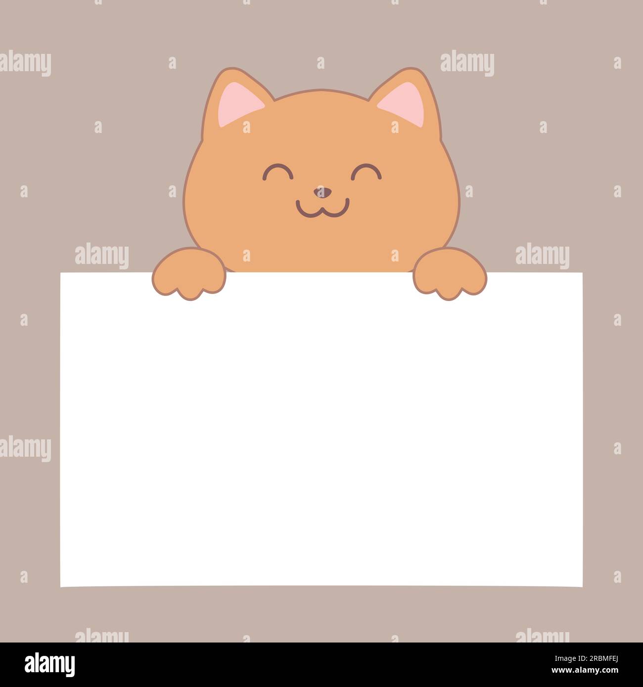 Cartoon ginger cat holding a blank paper sheet. Vector illustration ...