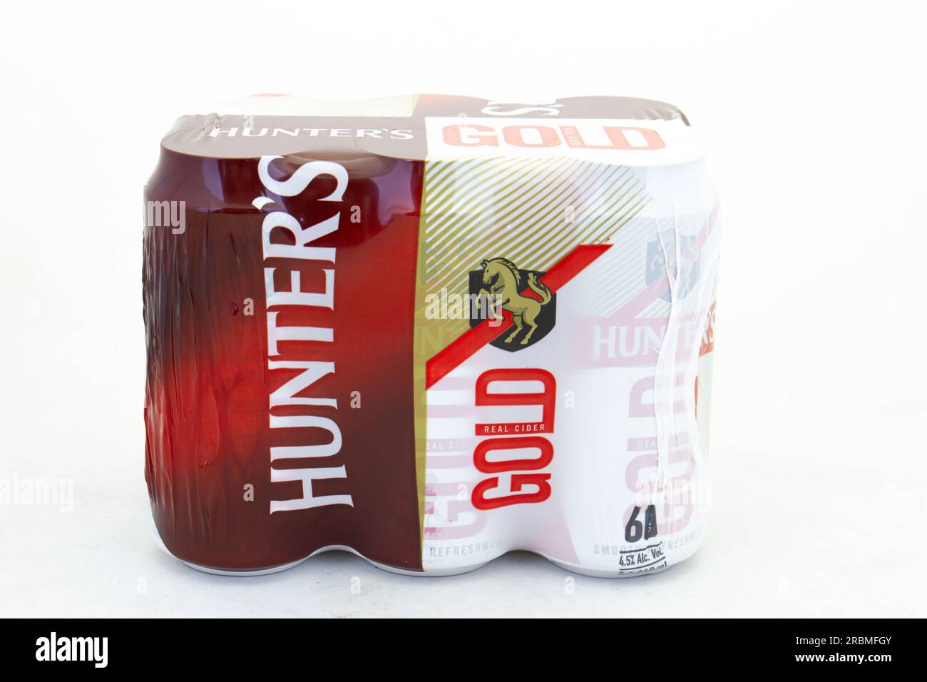 Johannesburg, South Africa - Hunter's Gold cider isolated on a clear ...