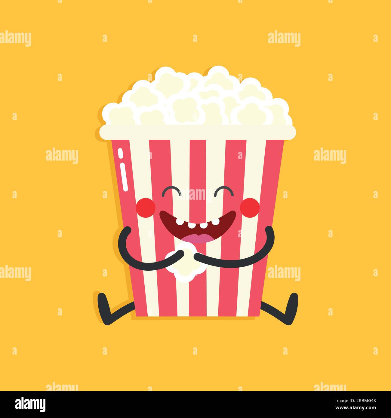 Cute popcorn character on yellow background. Cartoon smiling popcorn in ...