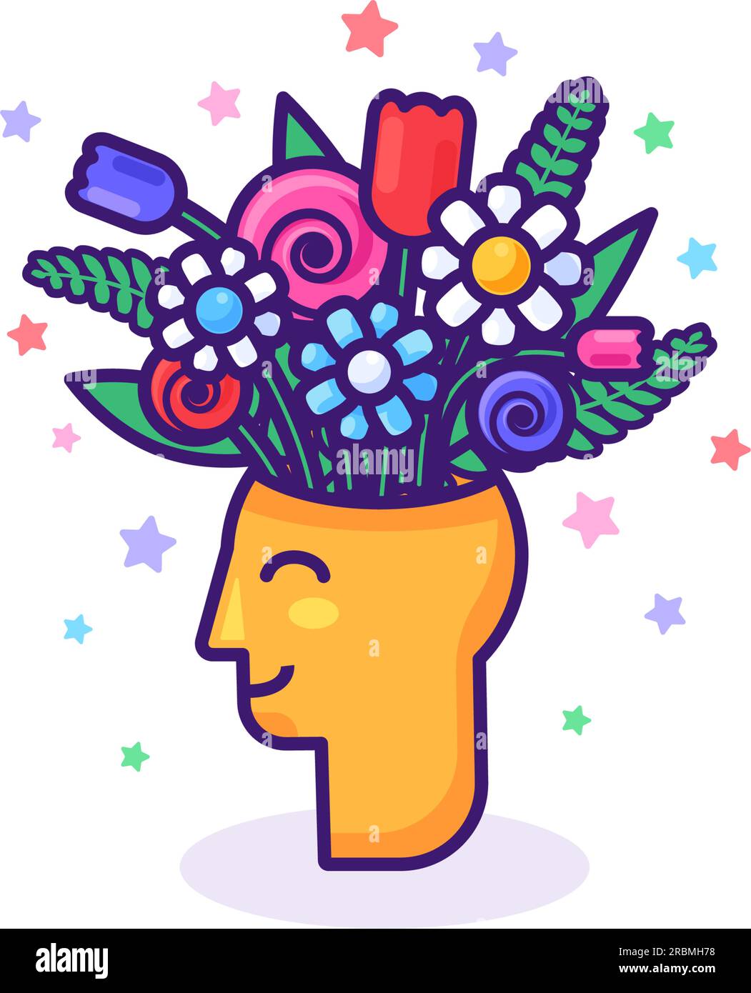 Face profile of smiling happy man with positive thoughts and feelings ...