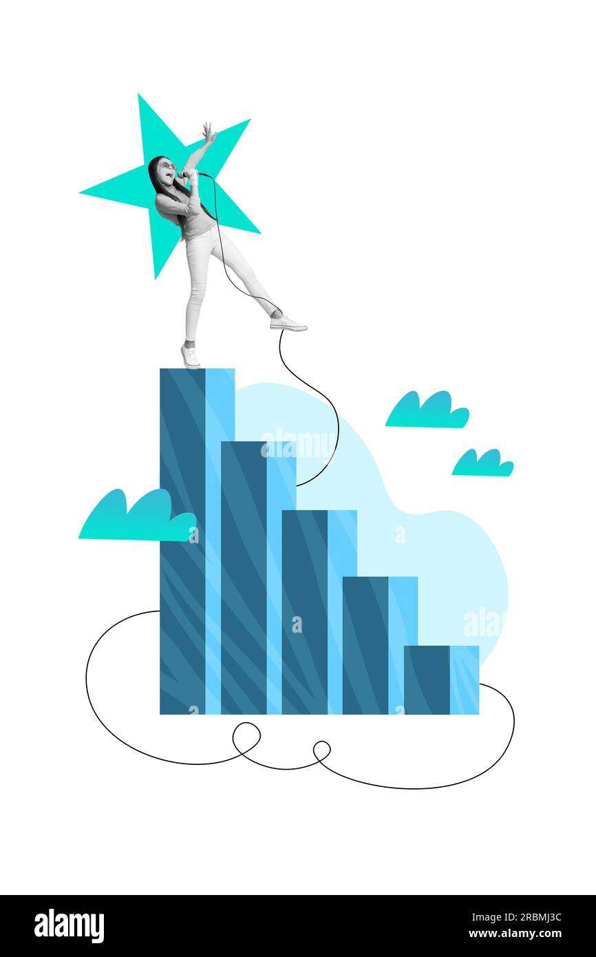 Full body vertical collage of funny woman hold long cable doodle ...