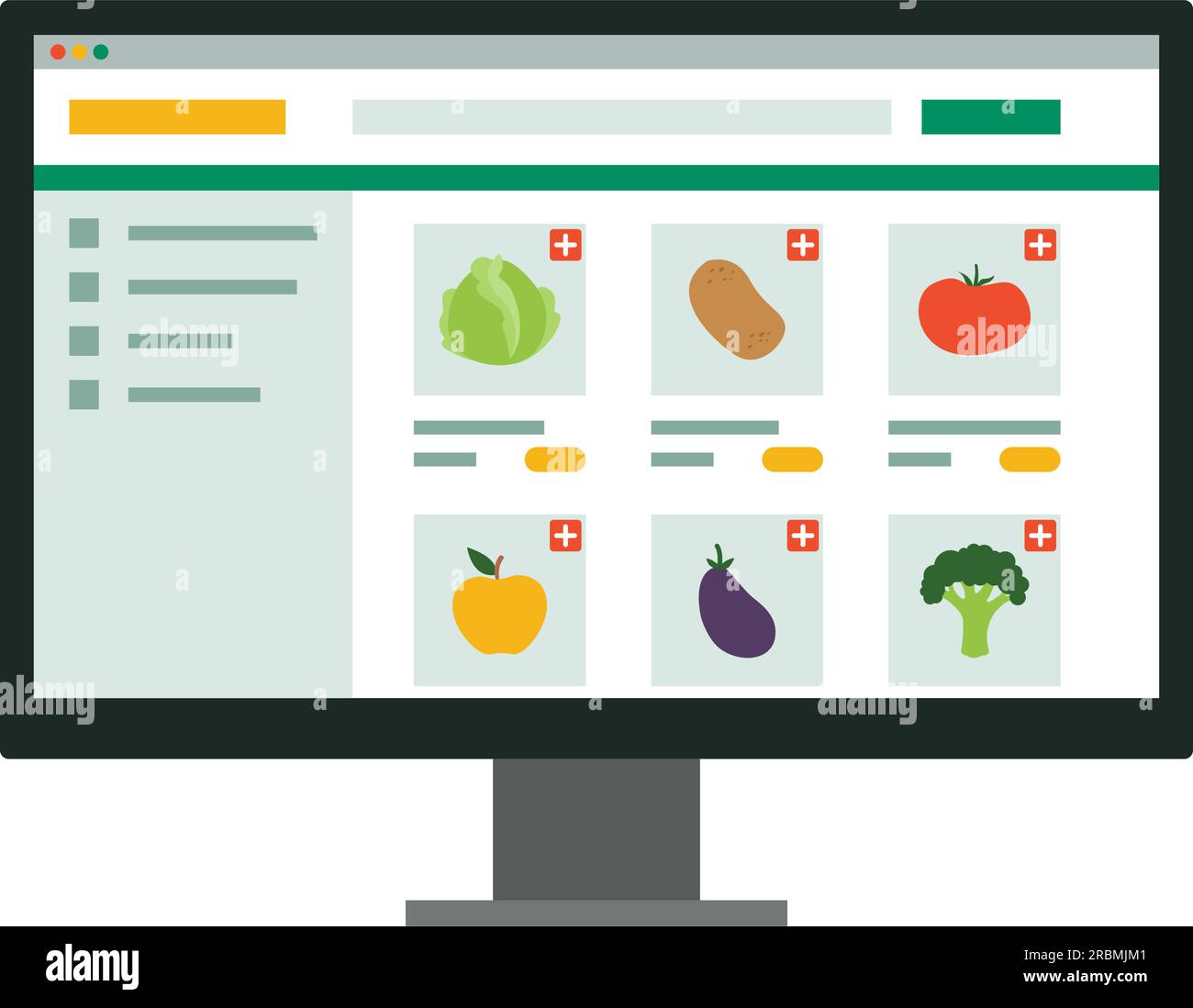 Online grocery shopping interface on screen with assorted items on sale ...