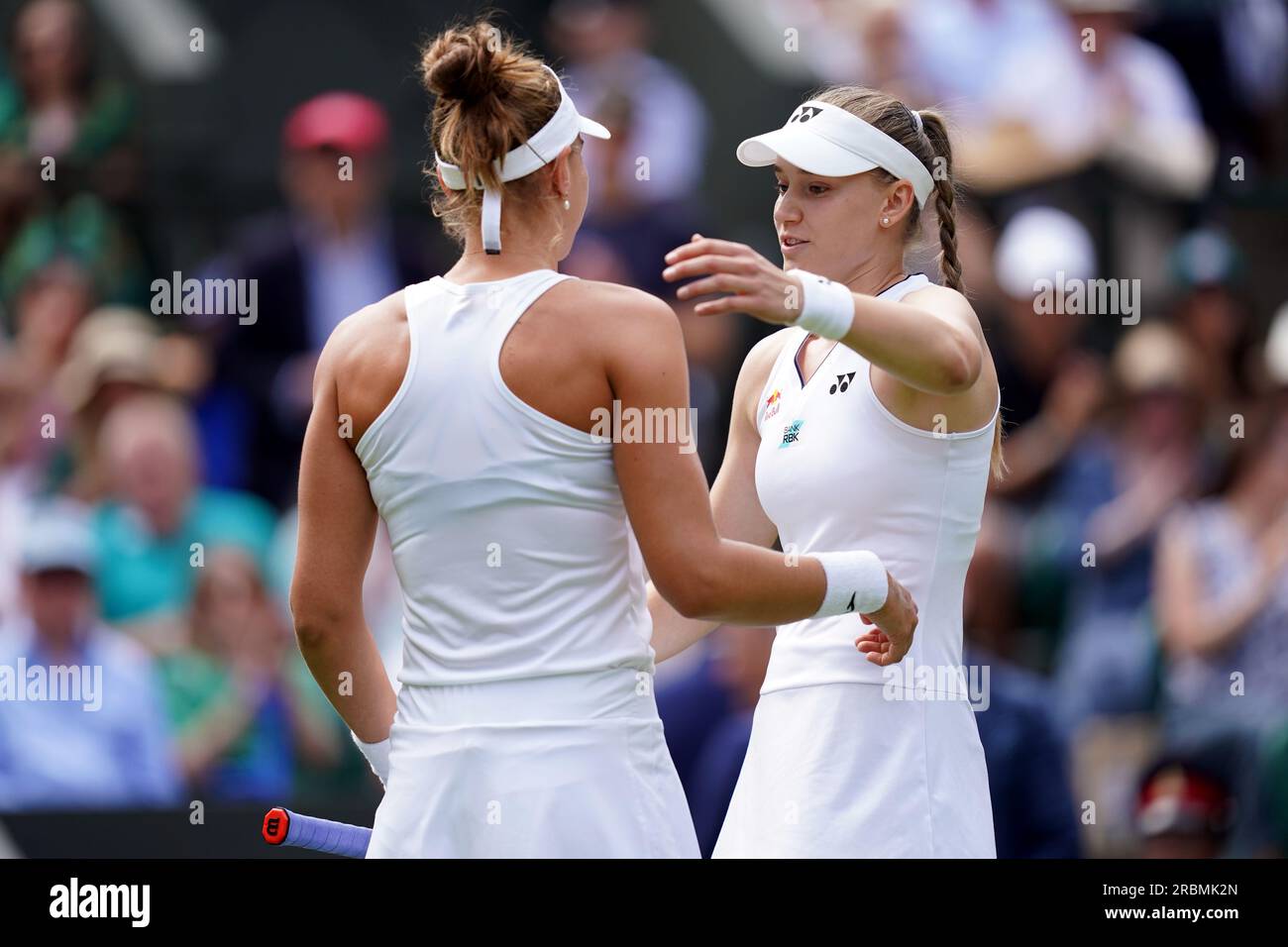 Elena Rybakina (right) consoles Beatriz Haddad Maia as she retires ...