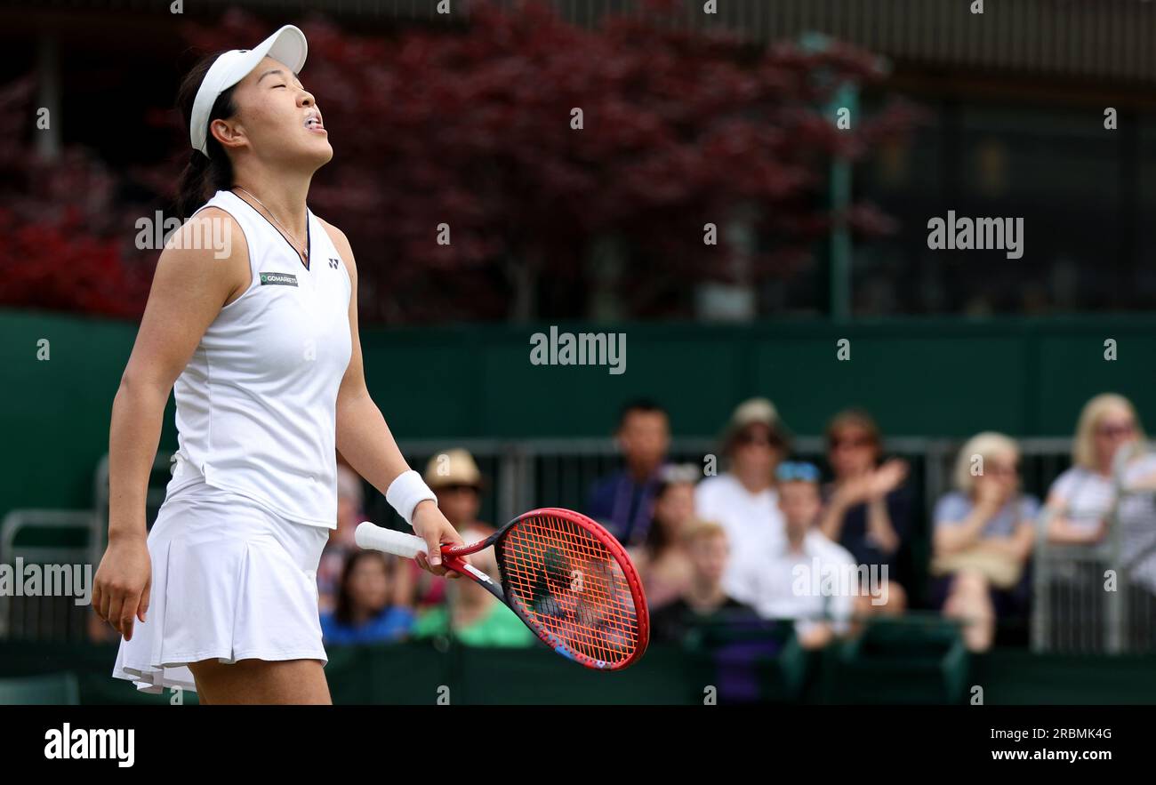 London, Britain. 10th July, 2023. Zhu Lin reacts during the women's ...