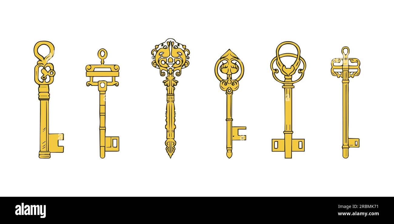 Set beautiful vintage keys. Vector illustration isolated on white ...