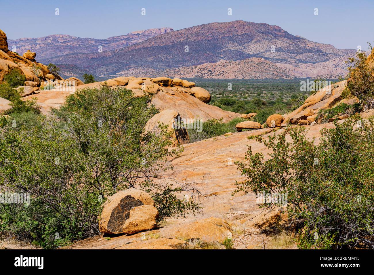 Landscape with rocks and rock formations in the savannah-like Erongo ...