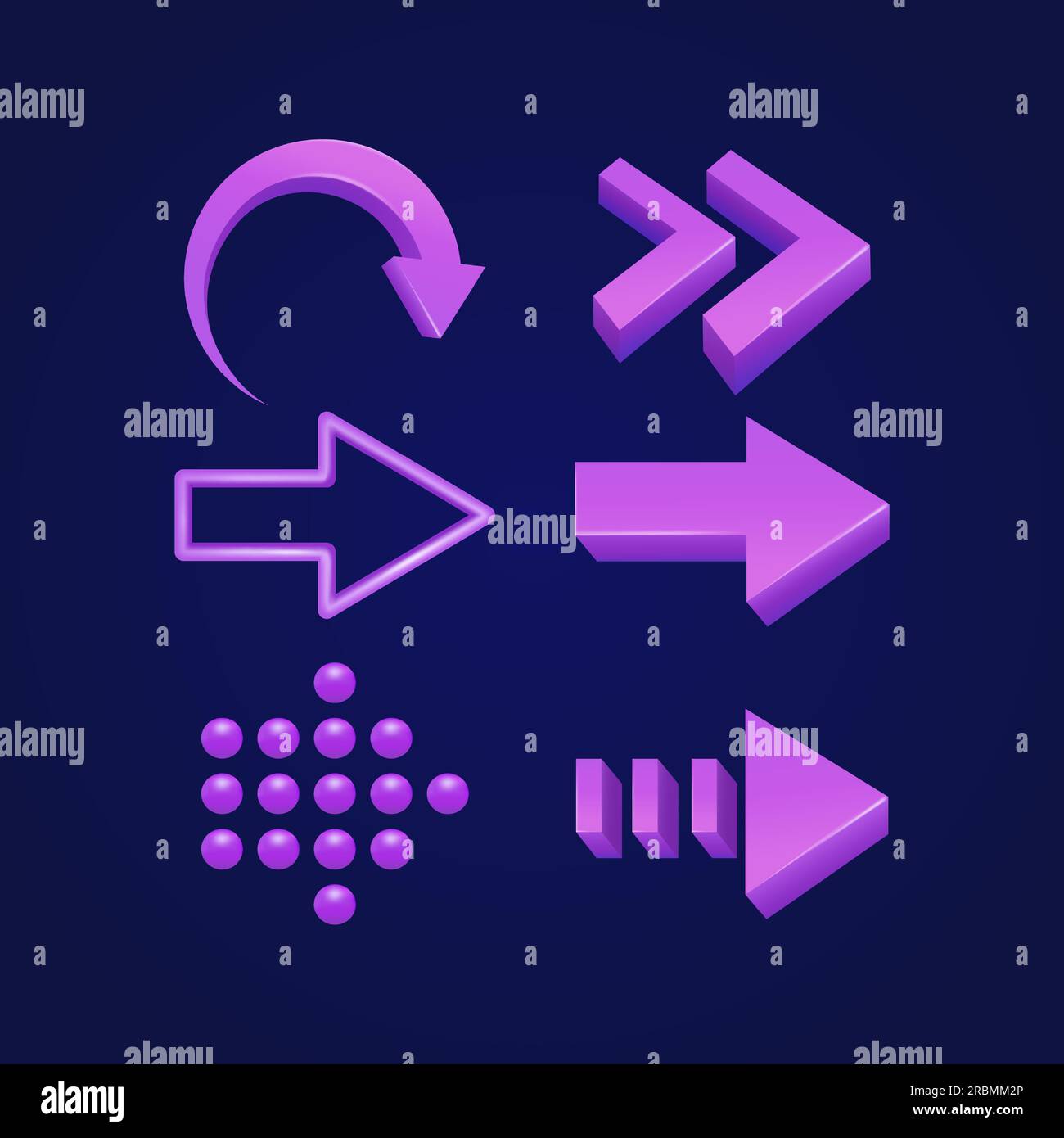 Collection of different purple arrows on a dark background. Arrows in ...