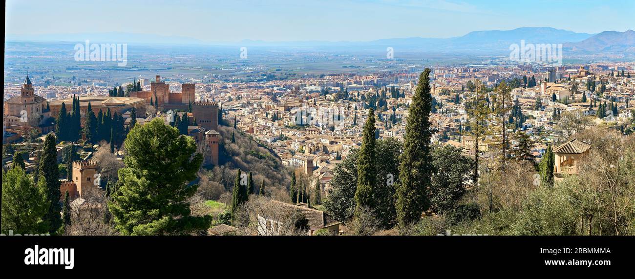 panoramic view on the city of Granada, with world heritage site of ...