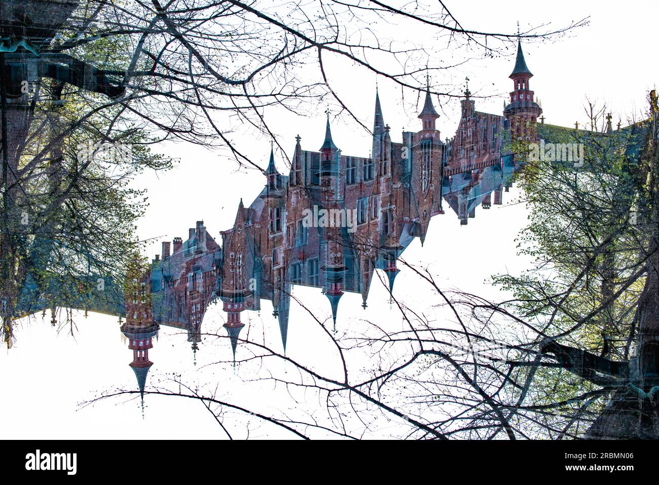 Double exposure of the spires and towers of the Brugse Vrije, a old ...