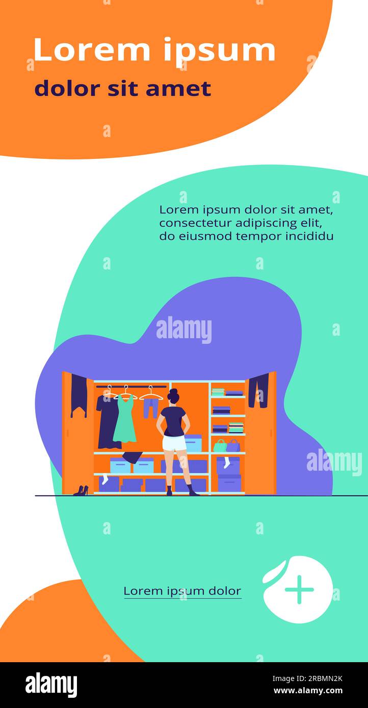 Woman choosing dress from wardrobe flat vector illustration Stock ...